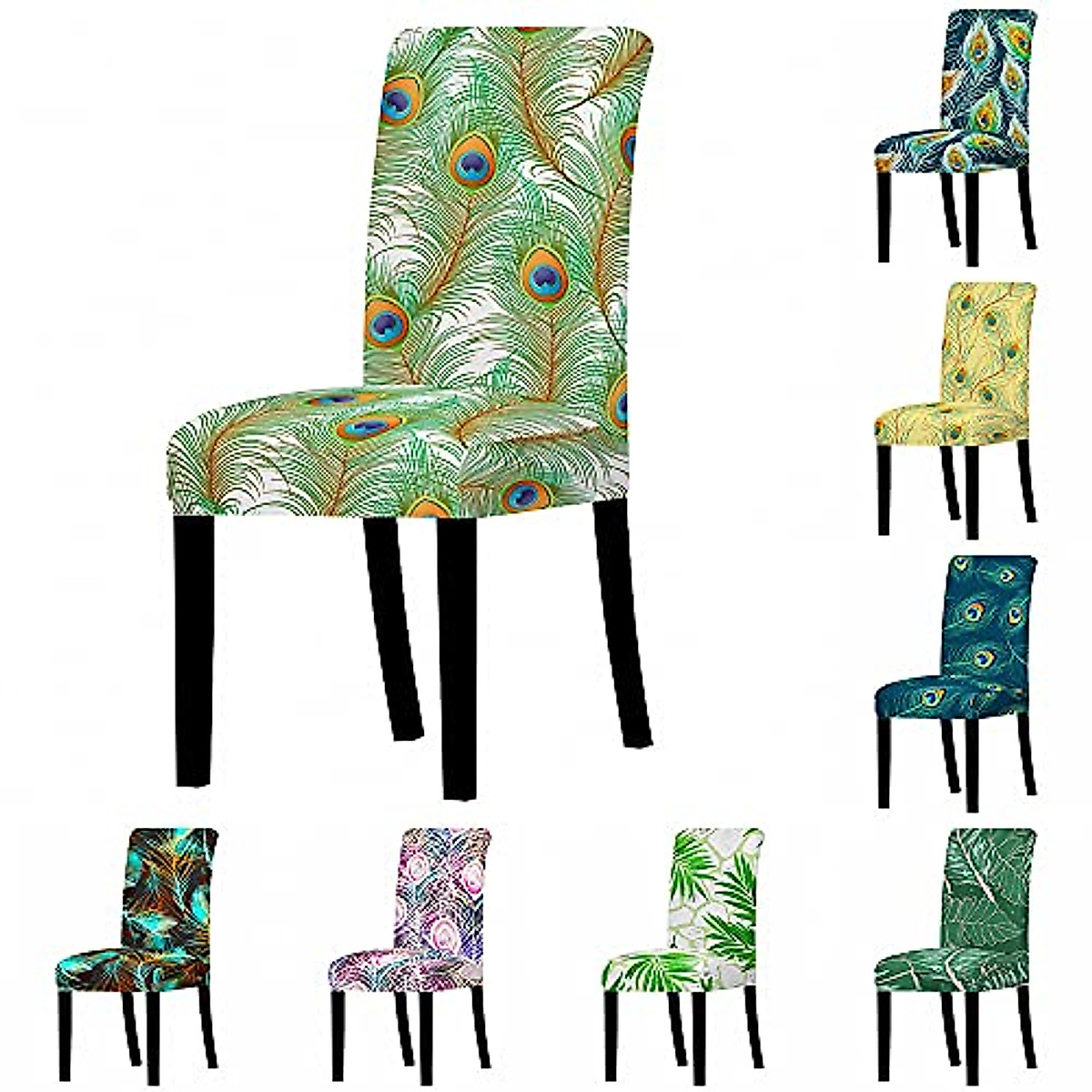 Feather Print Seat Cover Modern Removable Dirt Resistant Kitchen Seat Cover Elastic Chair Cover for Banquet Restaurant AN1 4PCS