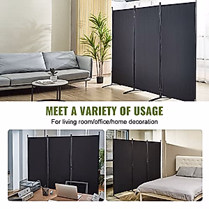 VEVOR Room Divider, 6.1 ft Room Dividers and Folding Privacy Screens (3-Panel), Fabric Partition Room Dividers for Office, Bedroom, Dining Room, Study, Freestanding, Black