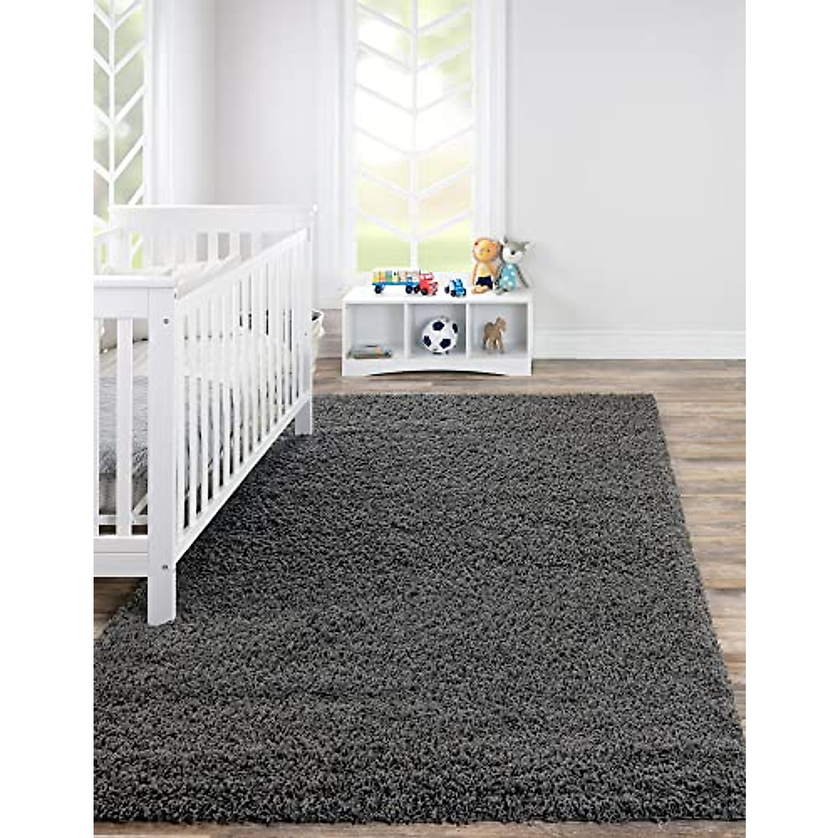 Rugs.com - Über Cozy Solid Shag Collection Rug – 5' x 8' Graphite Gray Shag Rug Perfect for Bedrooms, Dining Rooms, Living Rooms, 5 x 8 Feet