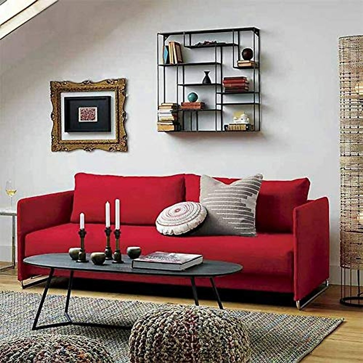 PIBM Stylish Simplicity Shelf Wall Mounted Floating Rack Shelves Iron Art Simple Rectangle Bookshelf Display Stand Collection Rack, Black ,