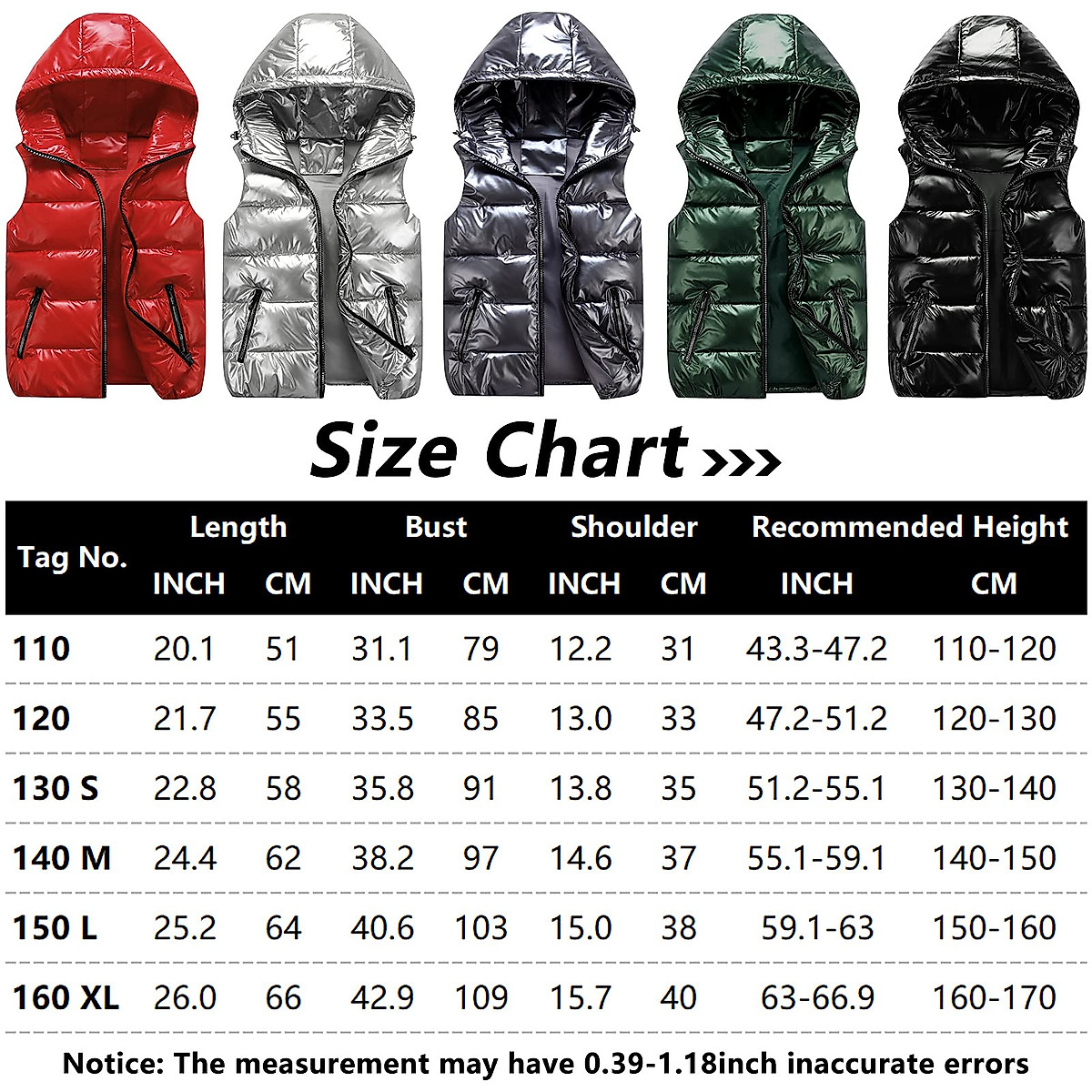 Happy Cherry Packable Puffer Sleeveless Jacket for Kids Waterproof Light Zip Up Vests for Baby Toddler Boys Girls Breathable Metallic Warm Down Coats Outerwear Silver