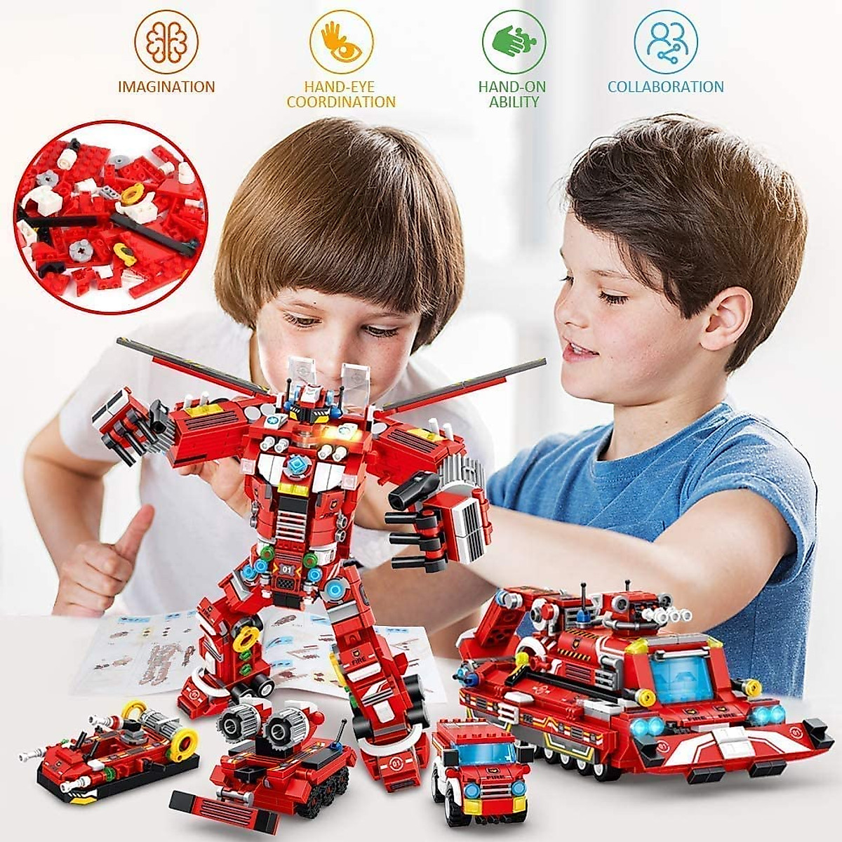 VATOS Robot Building Toys - 35 Models STEM Truck Construction Set for Boys Girls Age 6 7 8 9 10 11 12 Years Old (Red)