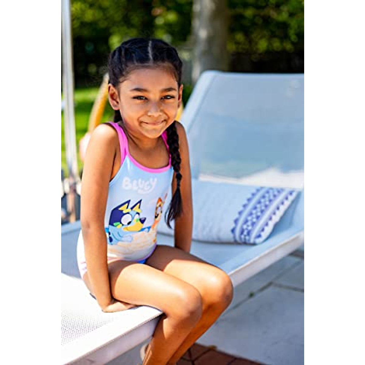 Bluey & Bingo Toddler Girls One-Piece Bathing Suit Pink/Blue 4T