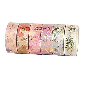 YUBBAEX Floral Gold Washi Tape Set 6 Rolls VSCO Foil Masking Tape Decorative for Arts, DIY Crafts, Journal Supplies, Planners, Scrapbook, Card/Gift Wrapping -15mm- (Romantic Flowers)