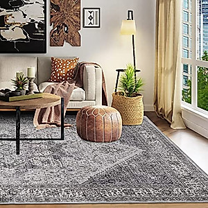 GlowSol Distressed Vintage Area Rug 4×6 Persian Area Rug for Living Room Non-Shedding Rug Low Pile Carpet Non Slip Rug for Bedroom Living Room Dining Room Home Office, Grey