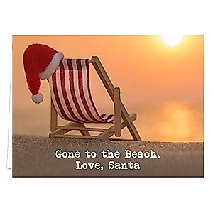 Santa at the Beach Holiday Card Pack - Set of 25 cards - 1 design, versed inside with envelopes