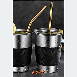 E-Craftr 12-Pack Stainless Steel Straw Set | Resuable Drinking Straws | Eco Friendly Set | 4 Cleaning Brush Included | Extra Durable (Gold)