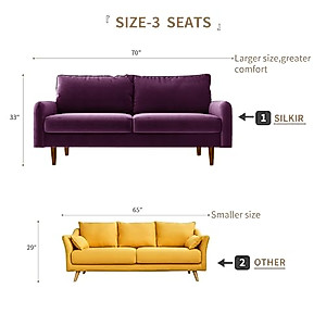 SILKIR Mid-Century Modern Small Spaces Comfy Velvet Living Room,Office,and Apartment,Loveseat Couch Sofas, 58 & 70 Inch, Eggplant