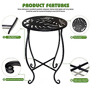 KABB 15'' Tall Plant Stand for Flower Pot, 10-inch Round Metal Plant Stand Indoor, Decorative Black Flower Pot Stand Plant Table, Rustproof Potted Holder Outdoor Plant Stands for Home Garden