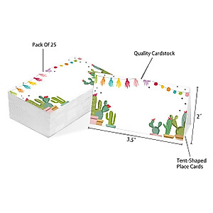 Table Place Card, Mexican Fiesta Themed Tent Style Cards, Pack of 25 Half-Fold Reception Place Card, Fiesta Cactus Food Labels, Fiesta Confetti Decor, Perfect for Baby Shower, Birthday Party C27