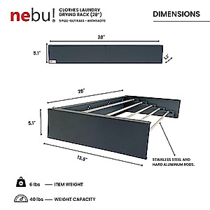 NEBU Clothes Laundry Drying Rack 28”- an Elegant Wall-Mounted Hanger, Folding Stainless Steel Collapsible, Space Saver with 12 Linear feet, Drying Capacity 27lbs