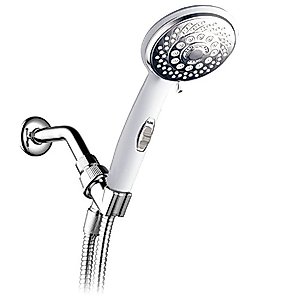 HotelSpa Designer White/Chrome-Face Spiral Handheld w/Patented ON/OFF Pause Switch