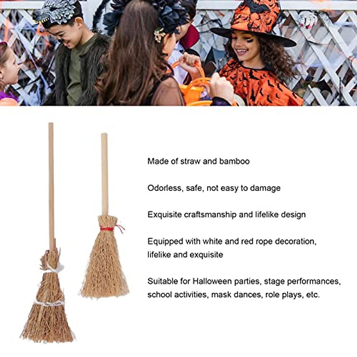 20Pcs Mini Broom Hanging Decoration, Miniature Artificial Mini Straw Brooms, Halloween Straw Craft Decoration Witches Accessory, Simulation Witch Brooms for Costume Cosplay Party