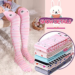 MOGGEI Kids Girls Knee High Socks Gift Long Crazy Silly Tall Funny Boot Cute Animal Child Fun Gift Stocking Stuffer Socks 6 Pairs Girls Socks(Animal A)