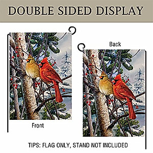 Artofy Winter Welcome Decorative Small Garden Flag Cardinal Red Yellow Birds, House Yard Pine Tree Branches Berry Outside Decor, Christmas Home Outdoor Burlap Farmhouse Decoration Double Sided 12 x 18