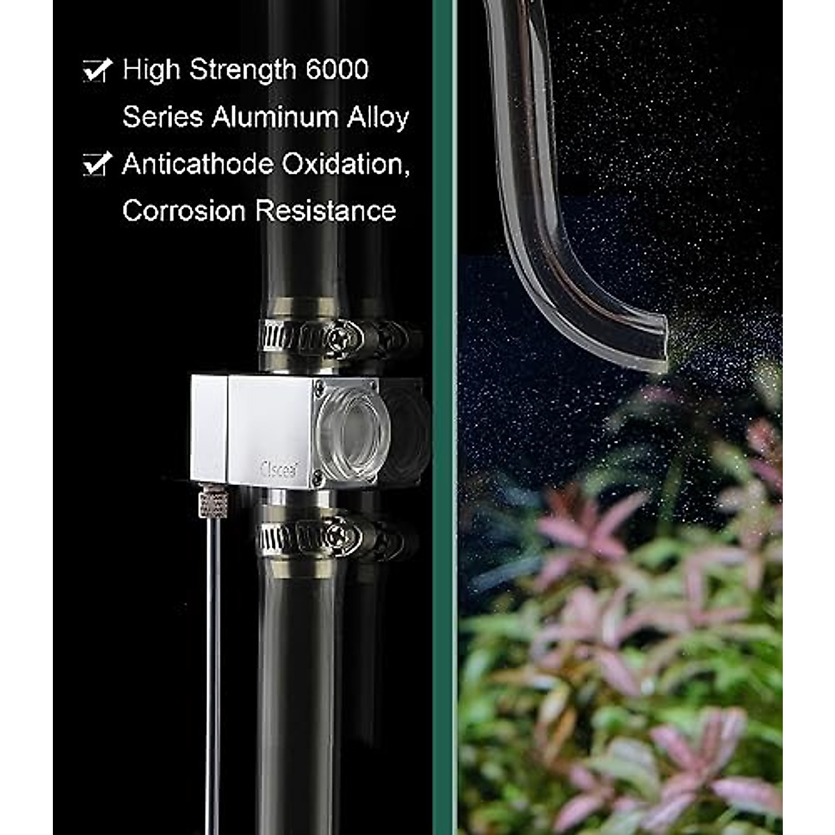 Clscea External Inline CO2 Diffuser Atomizer Aluminum Alloy for Planted Aquarium 16 mm