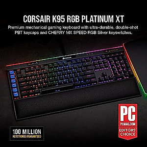 Corsair K95 RGB PLATINUM XT Mechanical Wired Gaming Keyboard - Cherry MX Speed Switches - PBT Double-Shot Keycaps - iCUE Compatible - QWERTY NA Layout - Black