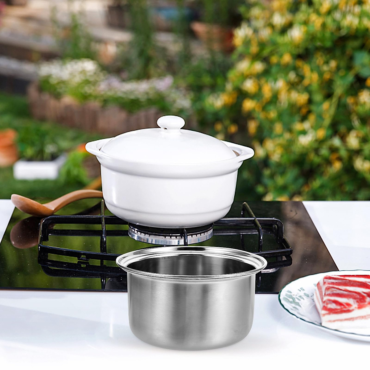Cabilock Small Hot Pot Liner Small Everyday Pan Nonstick Stew Pot Korean Ramen Pot Pressure Pot Hotpot with Dividers Rice Maker Pan Rice Cooker Non Stick Stainless Steel Milk Pot Individual