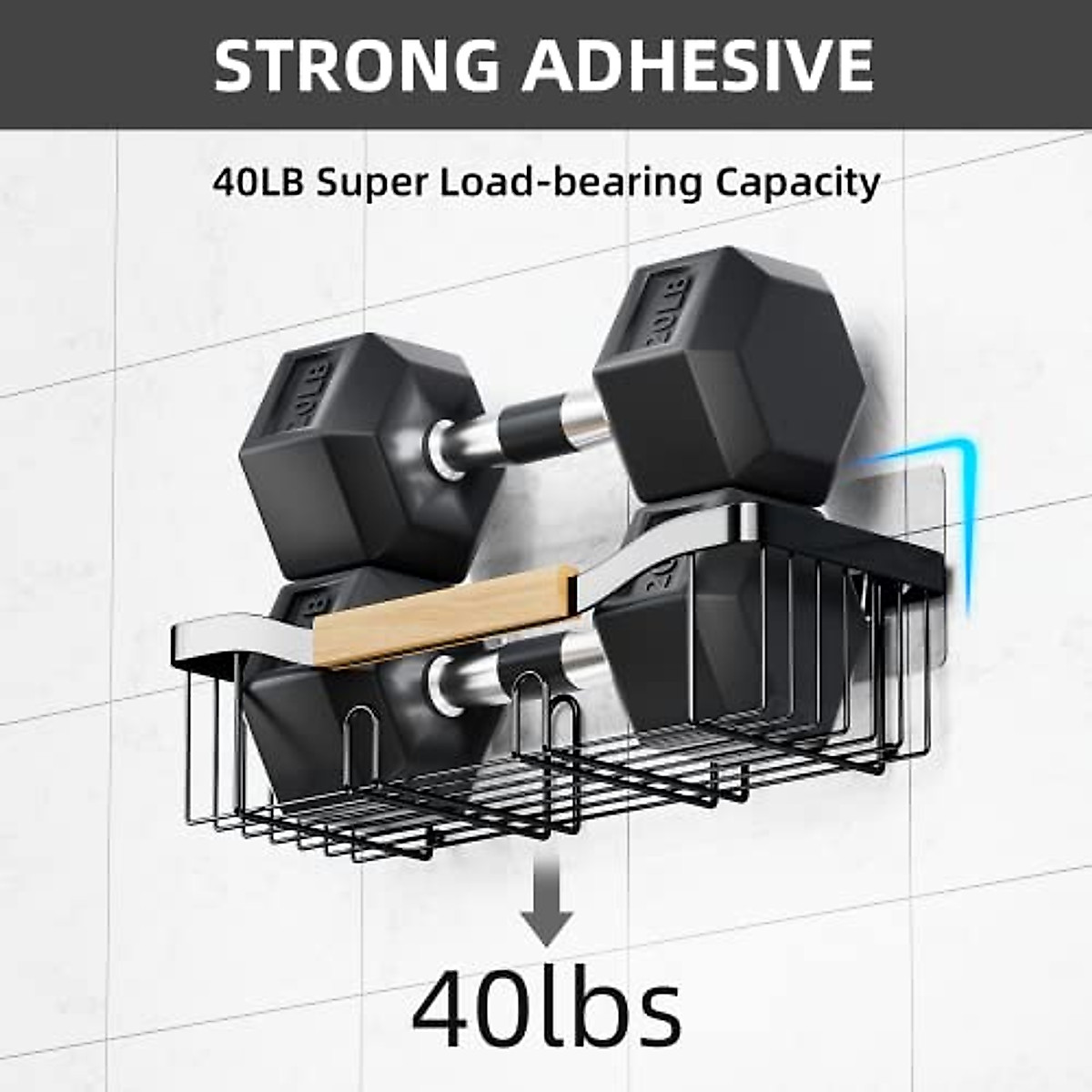 Shower Caddy Bathroom Shelf, 4-Pack Adhesive Shower Organizer with 2 Soap Holders and 16 Hooks, No Drilling Rustproof 304 Stainless Steel Shower Storage Basket Rack for Bathroom & Kitchen Storage