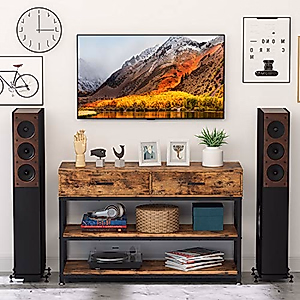 IRONCK TV Stand for 55 Inch TV with Drawers, Entertainment Center TV Stand Console Table for Living Room, 47 Inches Wood TV Console Storage Cabinet, Vintage Brown