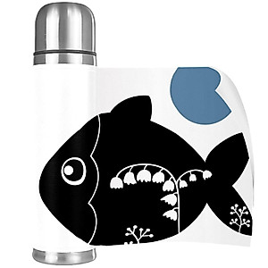 Stainless Steel Leather Vacuum Insulated Mug Fish Silhouette Thermos Water Bottle for Hot and Cold Drinks Kids Adults 16 Oz