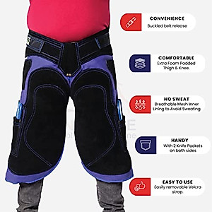 Equine Care Farrier Chap Back Support - Cowhide Suede Leather and Canvas Apron, 4 Knife Pocket, 2 Nail Magnets, Adjustable Velcro Buckle - 29 inches/75cm