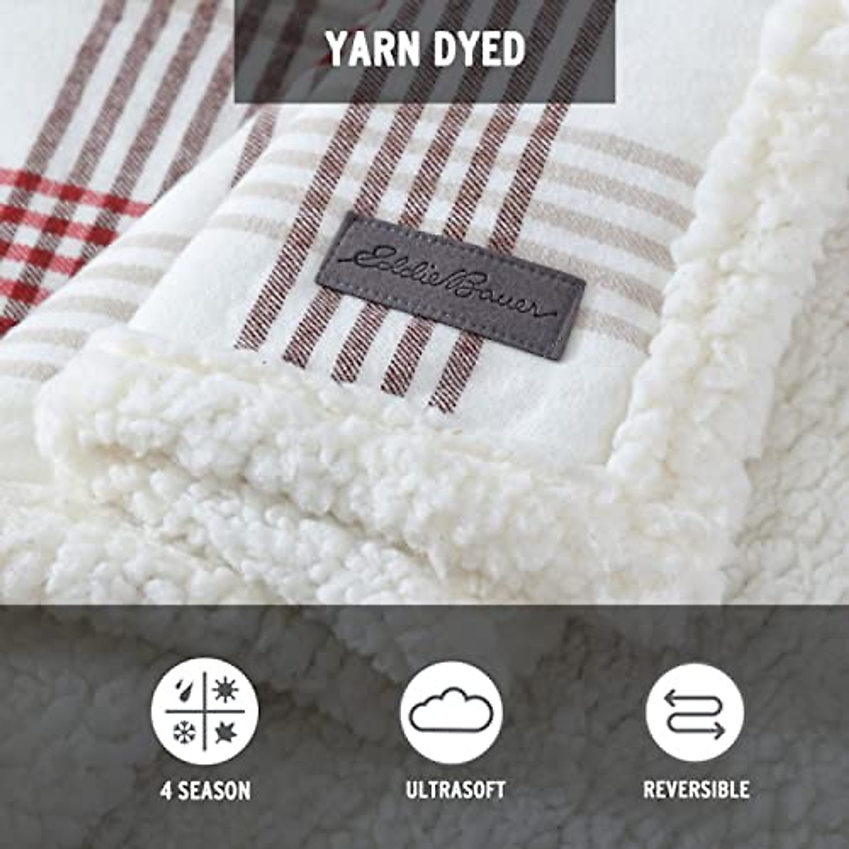 Eddie Bauer Ultra-Plush Collection Throw Blanket-Reversible Sherpa Fleece Cover, Soft & Cozy, Perfect for Bed or Couch, New Castle Red