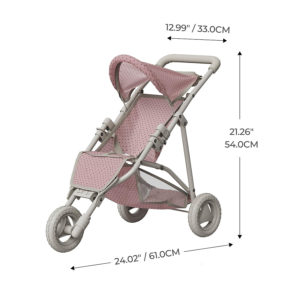Olivia's Little World Doll Jogging-Style Stroller with Canopy, Storage Underneath, Pink and Cream and Gray