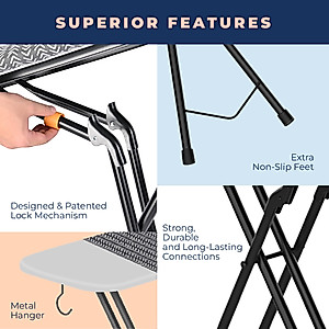 Happhom Ironing Board, Compact and Space Saver Iron Board, Safety Ironing with Park Zone and 4 Layers Extra Thick Cover, Patented Lock System for Foldable Leg, Easy Storage with Smart Hanger (13x43)