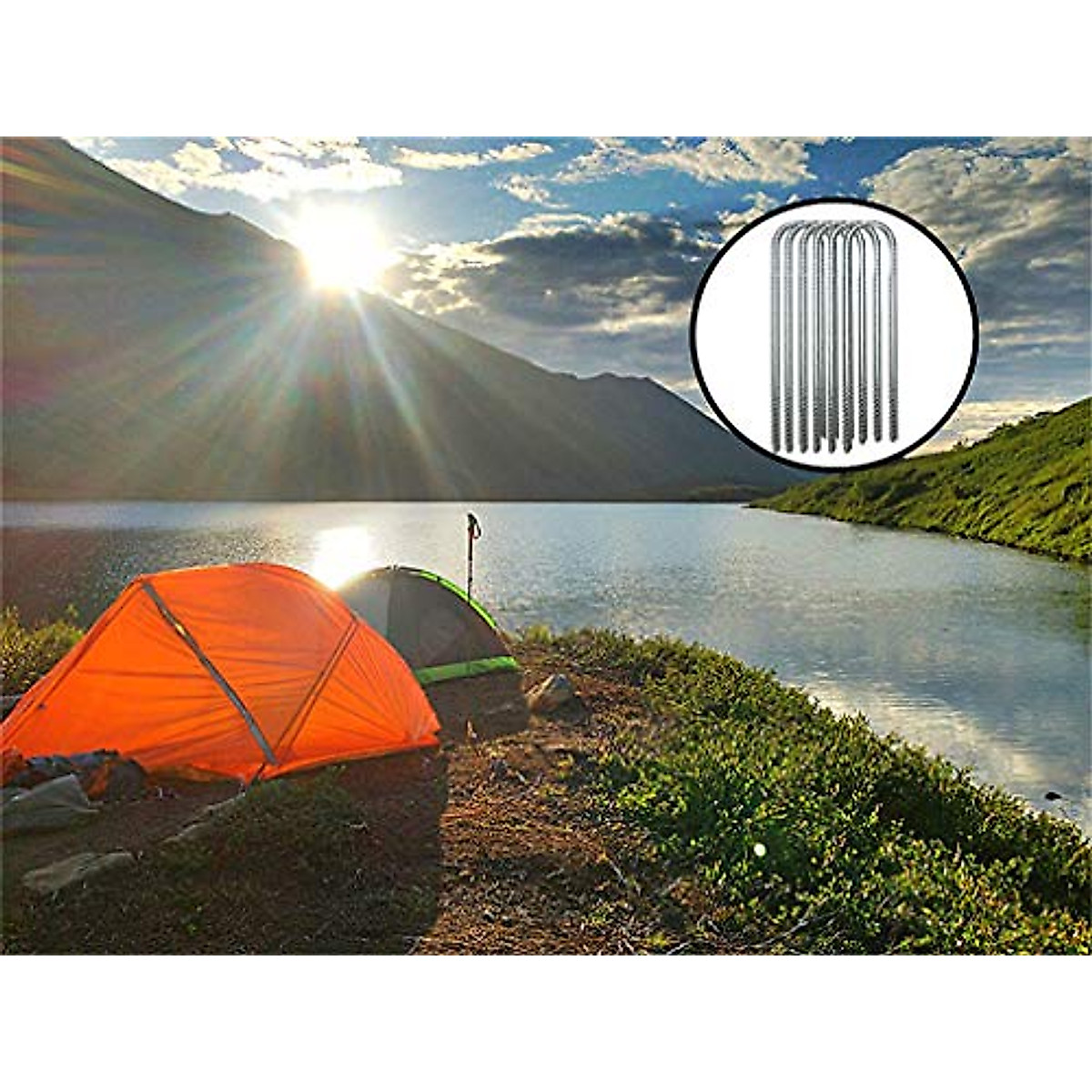 Ground Stakes, Tent Nails, Ground Anchors Garden Staples Steel Galvanized Pegs, Heavy Duty U Landscape Pins for Camping Tents Trampoline Canopies Sheds Ports Gardening 12 Inch 6pack