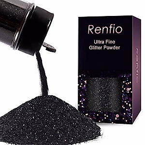 Renfio Ultra Fine Glitter Powder Metallic Resin Glitter 1.75 Oz (50g) PET Flakes Crafts Sequins 1/128" 0.008" 0.2mm Epoxy Chips Flakes for Tumblers Slime Decoration - Deep Black