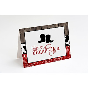 The Invite Lady Cowboy Thank You Cards Bandana Theme Baby Shower Paisley Boots Notes With Envelopes (24 count)