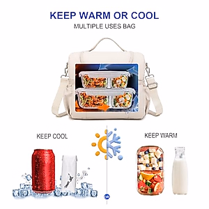 NOL Natural Organic Lifestyle Adult Lunch Box Insulated Lunch Bag Large Dual Compartment Lunch Bag Coolers Lightweight Nylon Waterproof Lunch Box for Work, Picnic, Travel, Outdoors, Cream