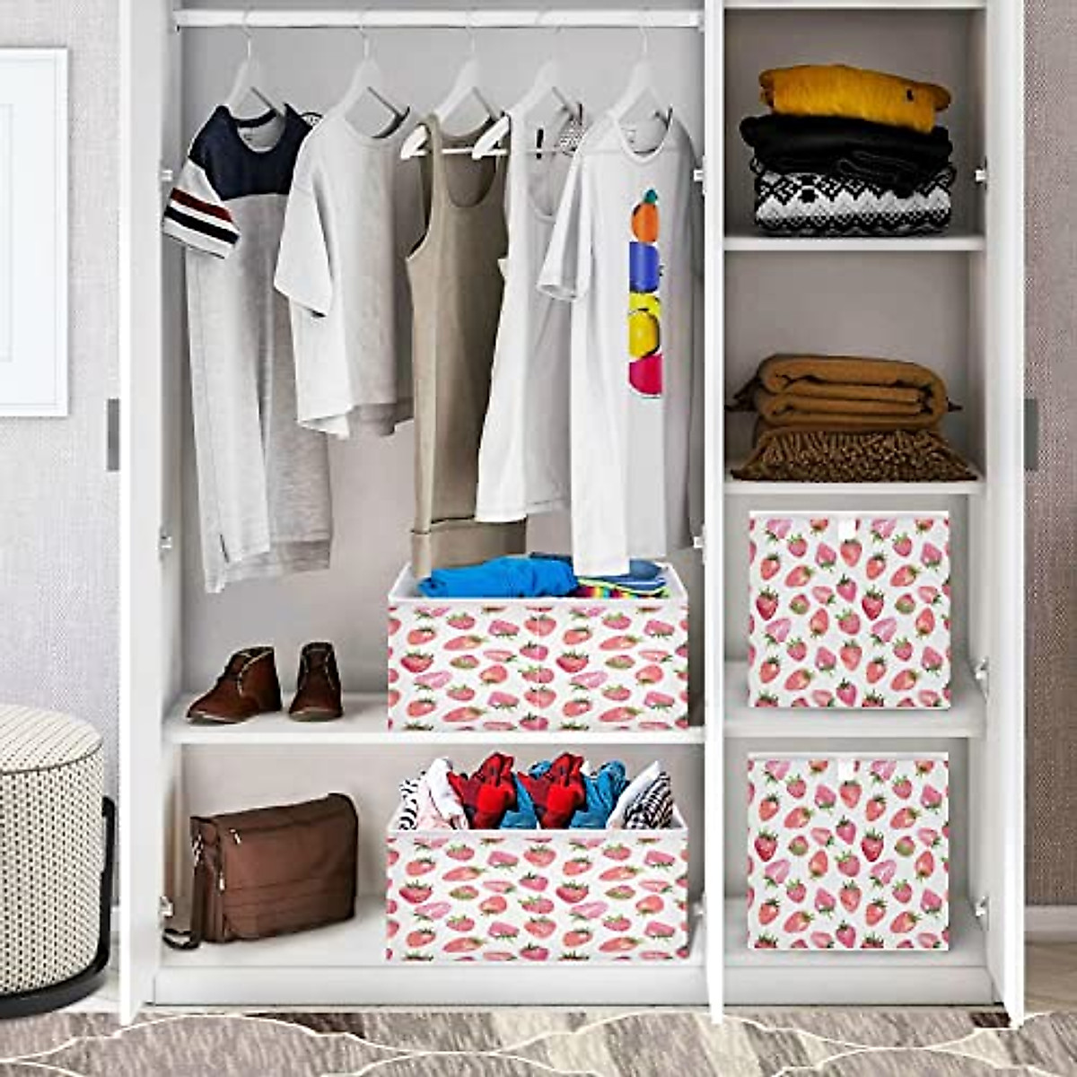 Kigai Strawberries Cube Storage Bins - 11x11x11 in Large Foldable Cubes Organizer Storage Basket for Home Office, Nursery, Shelf, Closet