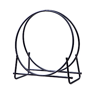 MFSTUDIO Firewood Rack Outdoor Indoor, Round Iron Fire Wood Storage Racks Heavy Duty 30 Inches Holder Log Rack Hoop, Black