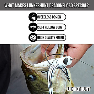 Lunkerhunt Dragonfly Fishing Lures | Most Realistic Weedless Bass Fishing Lure | Great Top Water Bass Fishing Lure with Double Skirted Wings | Perfect for Bass, Trouth and Pike, Weedless Bait