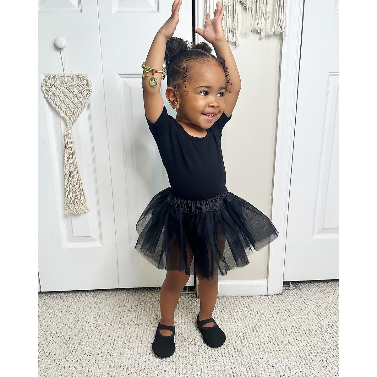 Stelle Canvas Ballet Shoes Toddler Girls Ballet Slippers No-Tie Boys Dance Shoes(Black,2MB)