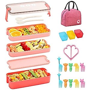 Onanuto Bento Box Adult Lunch Box, 3 in 2 - bento box kit with Sandwich Cutters, Microwave Safe Lunch Containers with Lunch Bag Stackable Bento Lunch Box Set