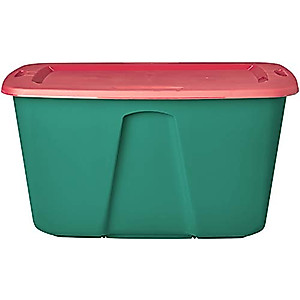 Homz Holiday Plastic Storage Tote Box, 32 Gallon, Greed With Red Lid, Stackable