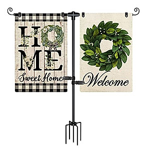 Garden Flag Stand Holder with 5 Prong Base for Double Flags - 3/4 Inch Extra Thick Heavy Duty Yard Flag Holder for Outside 12x18 Home Patio Decor