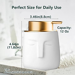Tmore Foaming Soap Dispenser Ceramic 11.8oz Unique Face-Shaped Hand Dish Foam Soap Bottle Refillable Matte Countertop Lotion Dispenser for Bathroom Kitchen Decro (Foaming White)