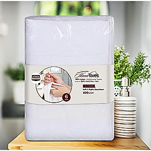 Utopia Towels [6 Pack Premium Hand Towels Set, (16 x 28 inches) 100% Ring Spun Cotton, Ultra Soft and Highly Absorbent 600GSM Towels for Bathroom, Gym, Shower, Hotel, and Spa (White)