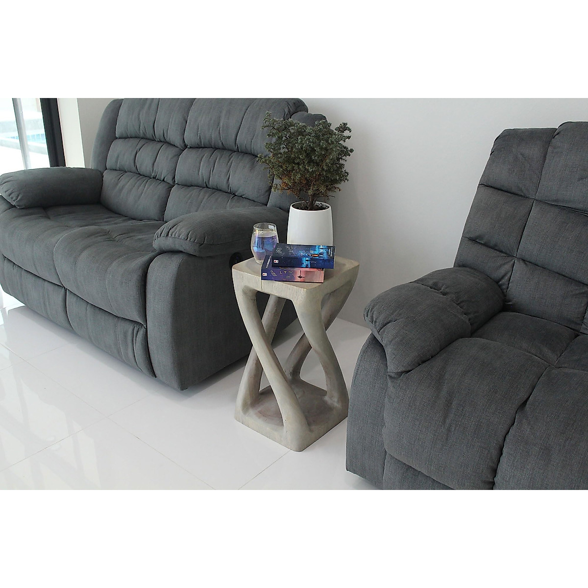 Haussmann® Wood Vine Twist Stool Accent Table 12 in x 22 in H Grey Oil