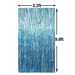 GOER 3.2 ft x 9.8 ft Metallic Tinsel Foil Fringe Curtains Party Photo Backdrop Party Streamers for Birthday,Graduation,New Year Eve Decorations Wedding Decor (Light Blue,1 Pack)