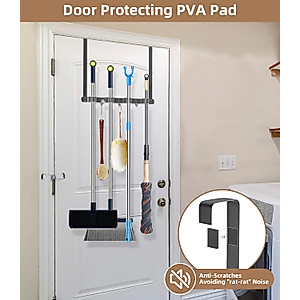 Broom Holder Over The Door 2PCS-304 Stainless Steel Mop and Broom Holder Wall Mounted or Hanging Over The Door with Hooks - Broom Hanger, Tool Organizer for Garage Closet Laundry -Space grey