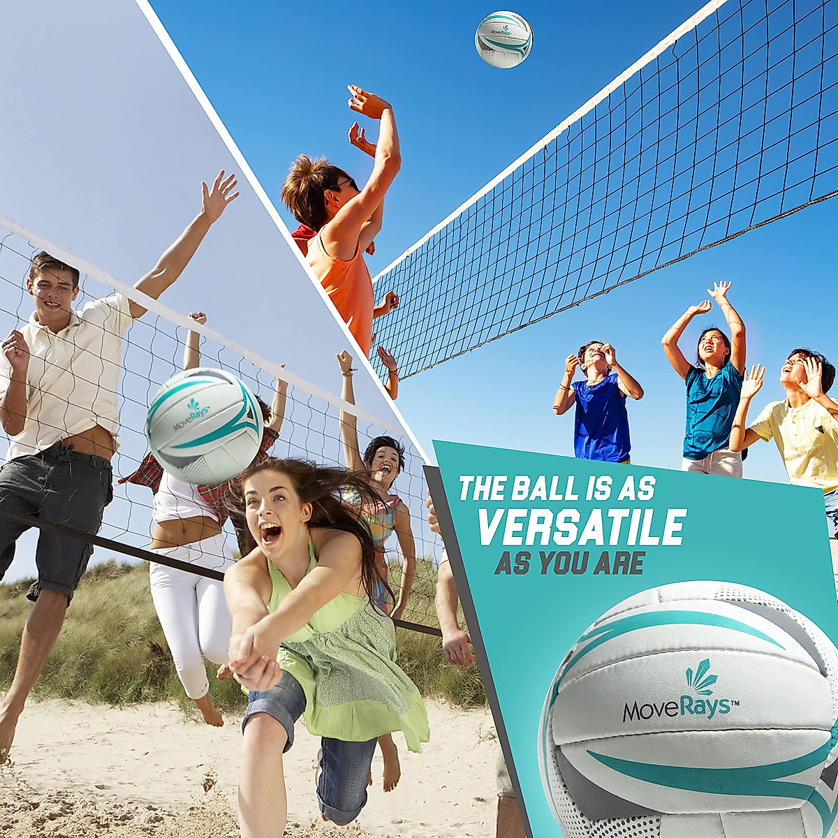 MoveRays Volleyball for Outdoor, Beach, Backyard Recreation and Games - Durable Quality, Versatile, Multi-use Ball for Sports, Fitness Activities