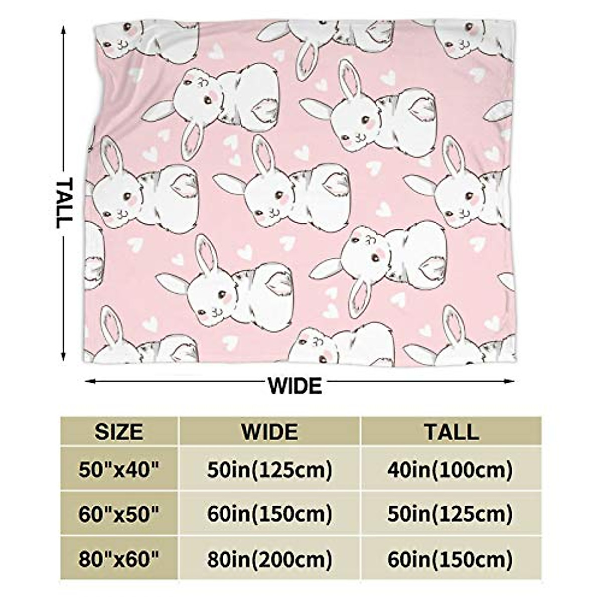 Gaseekry Blanket Hand Drawn Rabbit Bunny Heart Fleece Flannel Throw Blankets for Couch Bed Sofa Car,Cozy Soft Blanket Throw Queen King Full Size for Kids Women Adults 80"X60"