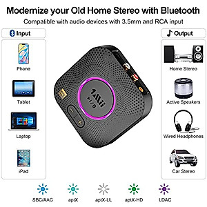 1Mii B06S+ Bluetooth 5.2 Receiver, HiFi Bluetooth Audio Adapter w/LDAC, aptx HD & aptx Low Latency, Long Range Hi-Res Audio with Volume Control, 3.5mm & RCA outputs, Easy Setup for Home Stereo System