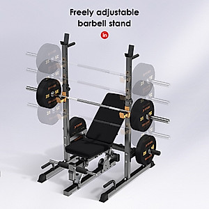 SincMill Squat Rack Machine,Barbell Rack,Folding Weight and Bench Press Rack Stand,Adjustable Height and Width.With Pull Up,Push Up Bars.Can Load 600Lbs