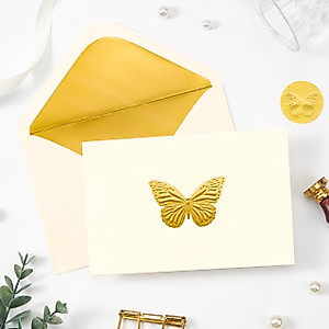 Crisky Embossed Gold Blank Greeting Cards with Envelopes & Stickers 25 Pack Butterfly Note Cards Bulk for Birthday, Baby Shower,Bridal Shower, Wedding, Graduation Blank Inside